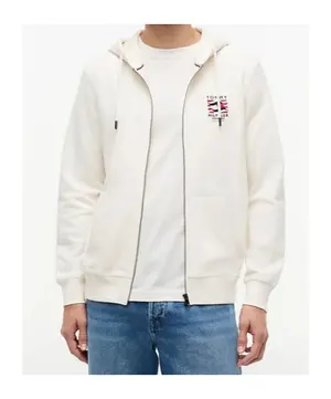 Tommy Hilfiger French Terry Zip-through Hoody With Flag Embroidery - Ivory Petals