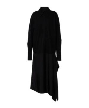 JIL SANDER Asymmetric Wool-trimmed Shirt Dress - Black