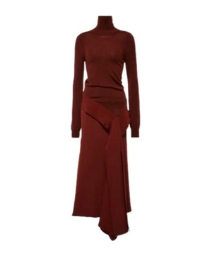 Victoria Beckham Turtleneck Wool And Crêpe Midi Dress - Brown