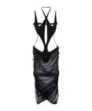 MUGLER Sheer Stretch Knit Dress - Black