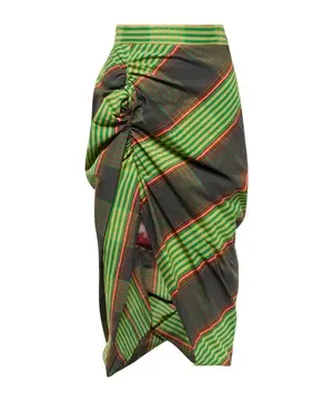 VIVIENNE WESTWOOD Side Panther Cotton And Linen Midi Skirt - Green
