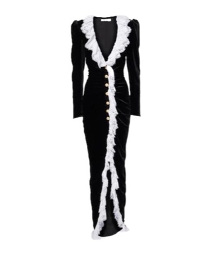 Alessandra Rich Lace-trimmed Velvet Maxi Dress - Black
