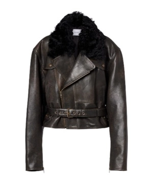 Alex Perry Shearling-trimmed Cropped Leather Biker Jacket - Black
