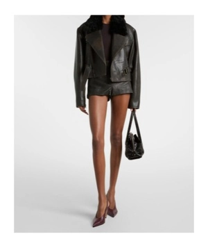 Alex Perry Shearling-trimmed Cropped Leather Biker Jacket