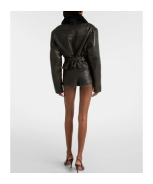 Alex Perry Shearling-trimmed Cropped Leather Biker Jacket