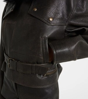 Alex Perry Shearling-trimmed Cropped Leather Biker Jacket