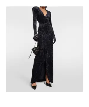 Vetements Velvet Maxi Dress With Attached Gloves - Black