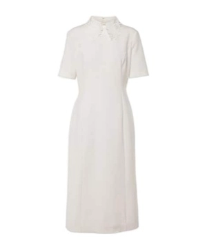 Oscar De La Renta Lace-trimmed Wool-blend Midi Dress - White