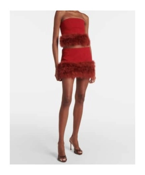 Blumarine Feather-trimmed Crêpe Crop Top