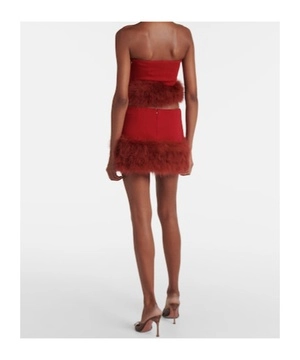 Blumarine Feather-trimmed Crêpe Crop Top