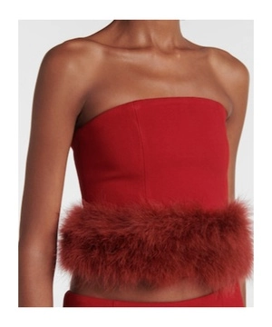 Blumarine Feather-trimmed Crêpe Crop Top