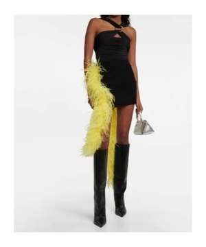 Attico Feather-trimmed Knitted Miniskirt