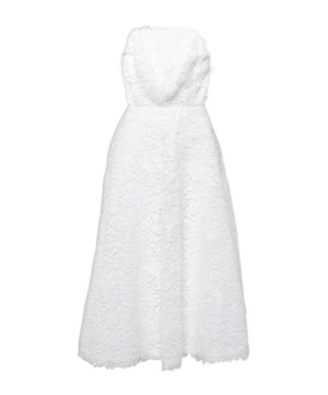Carolina Herrera Strapless Floral Lace Midi Dress - White