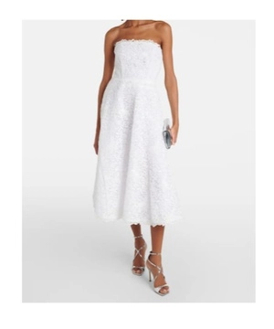 Carolina Herrera Strapless Floral Lace Midi Dress