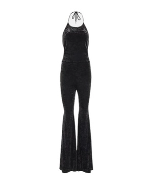 Alexandre Vauthier Halterneck Flared Velvet Jumpsuit - Black