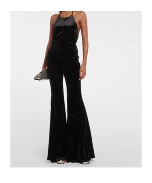 Alexandre Vauthier Halterneck Flared Velvet Jumpsuit