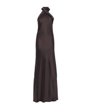 Galvan Pandora Halterneck Satin Maxi Dress - Black