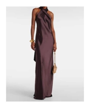 Galvan Pandora Halterneck Satin Maxi Dress