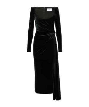 Alex Perry Draped Velvet Midi Dress - Black