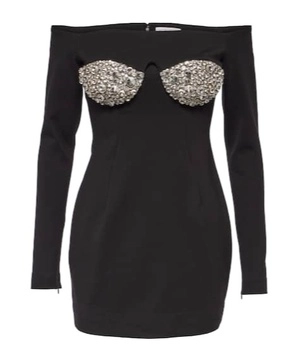 AREA Crystal-embellished Off-shoulder Minidress - Black