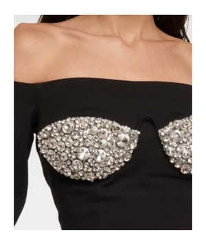 AREA Crystal-embellished Off-shoulder Minidress