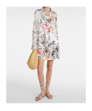 Camilla Floral Silk Satin Shirt Dress