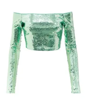 David Koma Sequined Off-shoulder Crop Top - Green
