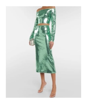 David Koma Sequined Off-shoulder Crop Top