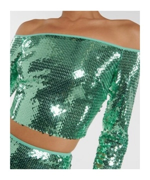 David Koma Sequined Off-shoulder Crop Top