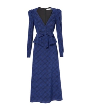 Alessandra Rich Tartan Silk Midi Dress - Blue/black