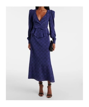 Alessandra Rich Tartan Silk Midi Dress