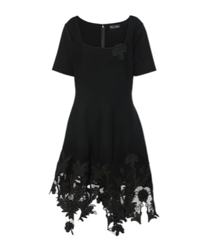 Oscar De La Renta Lace-trimmed Knitted Minidress - Black