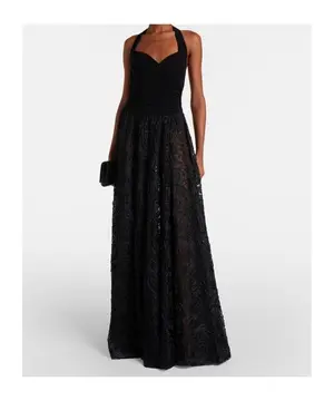 Norma Kamali Cayla Embroidered Halterneck Gown