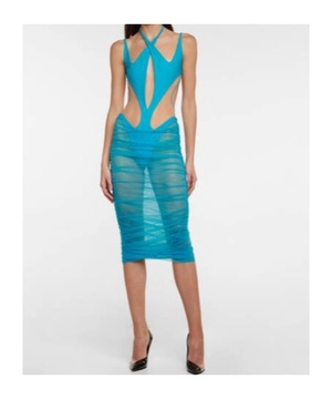 MUGLER Cutout Paneled Tulle Midi Dress