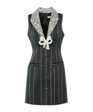 Alessandra Rich Pinstripe Wool-blend Minidress - Black