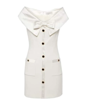 Alessandra Rich Bow-detail Satin-trimmed Cady Minidress - White