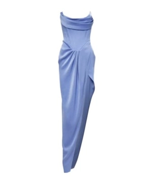 Alex Perry Satin Crepe Draped Bustier Gown - Blue