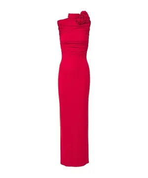 Magda Butrym Floral-applique Ruched Jersey Gown - Red