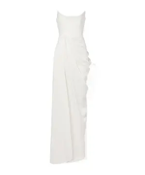 Alex Perry Draped Crepe Corset-style Long Dress - White