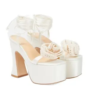 Magda Butrym Floral-appliqué Satin Platform Sandals - White