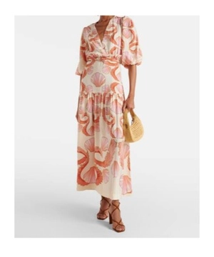 ADRIANA DEGREAS Seashell Silk Maxi Dress
