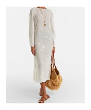 Posse Cove Embroidered Sheer Cotton Tulle Kaftan