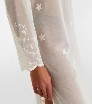 Posse Cove Embroidered Sheer Cotton Tulle Kaftan