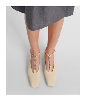 JIL SANDER Crystal-embellished Leather Ballet Flats