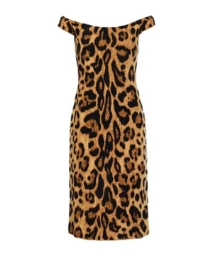 Oscar De La Renta Leopard-print Off-shoulder Midi Dress - Brown