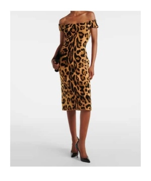 Oscar De La Renta Leopard-print Off-shoulder Midi Dress