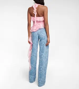 Alessandra Rich Crystal-embellished Ruffled Silk Georgette Halter Top