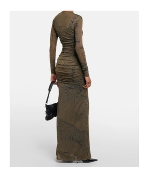 Blumarine Printed Ruched Jersey Maxi Dress
