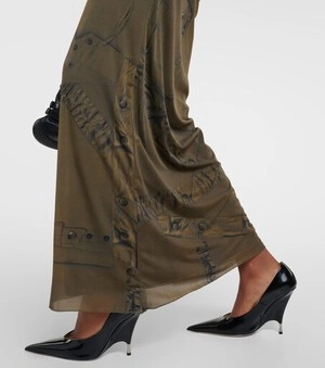 Blumarine Printed Ruched Jersey Maxi Dress