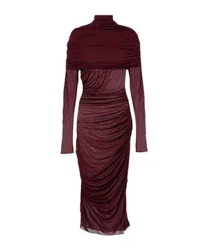 MUGLER Perspective Pleated Dress - Brown
